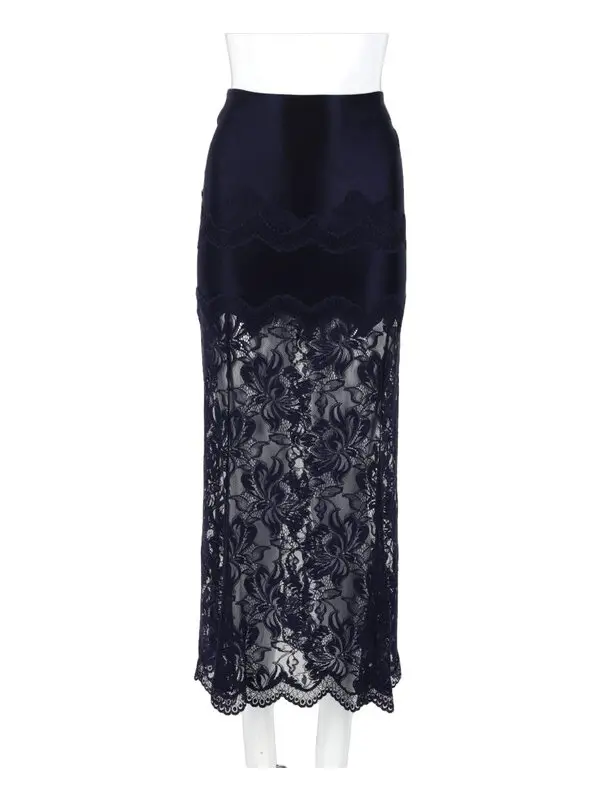 Rabanne Lace And Jersey Midi Skirt - Blue