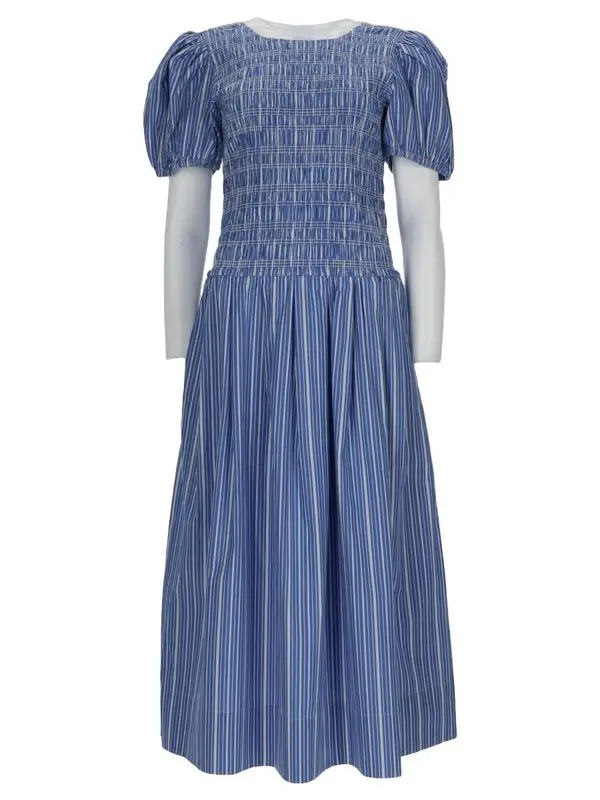 GANNI Striped Organic Cotton Dress - Blue