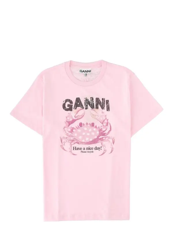 GANNI Organic Cotton Printed T-shirt - Pink