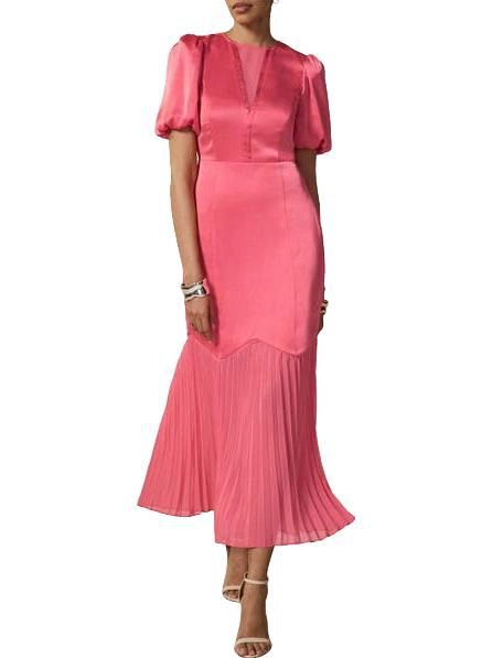Mint Velvet Satin Pleated Maxi Dress - Pink