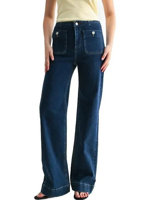 JEMINA DENIM Blueprint Patch Pocket High Waist Straight Leg Jeans - Dark Wash