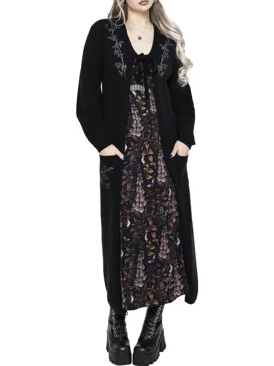 DISTURBIA Rime Cable Knit Longline Cardigan - Black