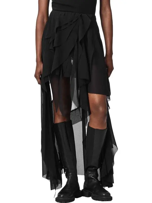 ALLSAINTS Melody Layered Ruffle Midi Skirt - Black