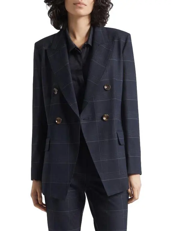 Marella Fedra Plaid Double-breasted Blazer - Navy