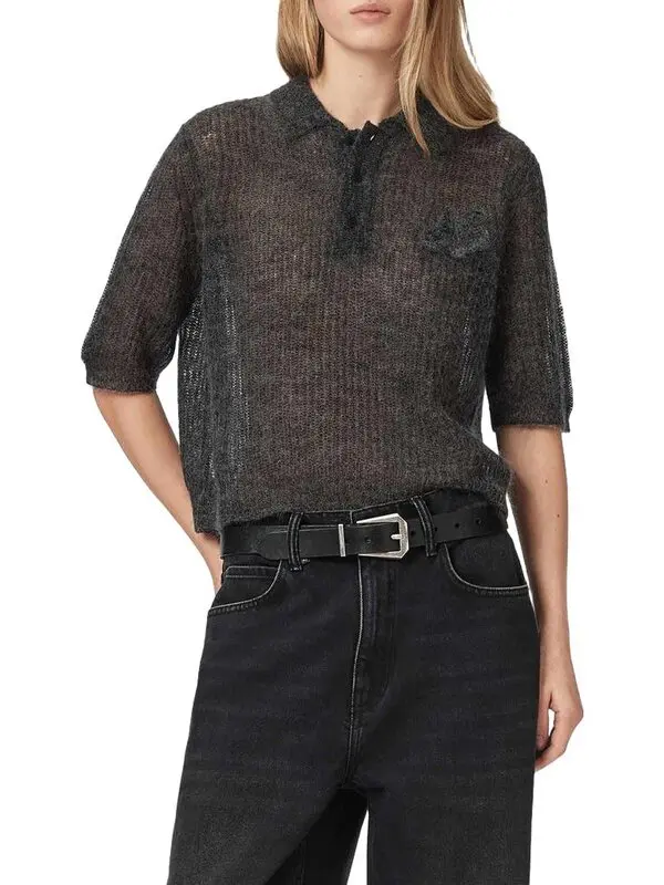 ALLSAINTS Anabel Mohair & Merino Wool Blend Polo Tee - Graphite Grey