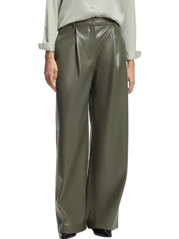 BOSS Tiana Pleated Faux Leather Wide-leg Pants - Tea Leaf
