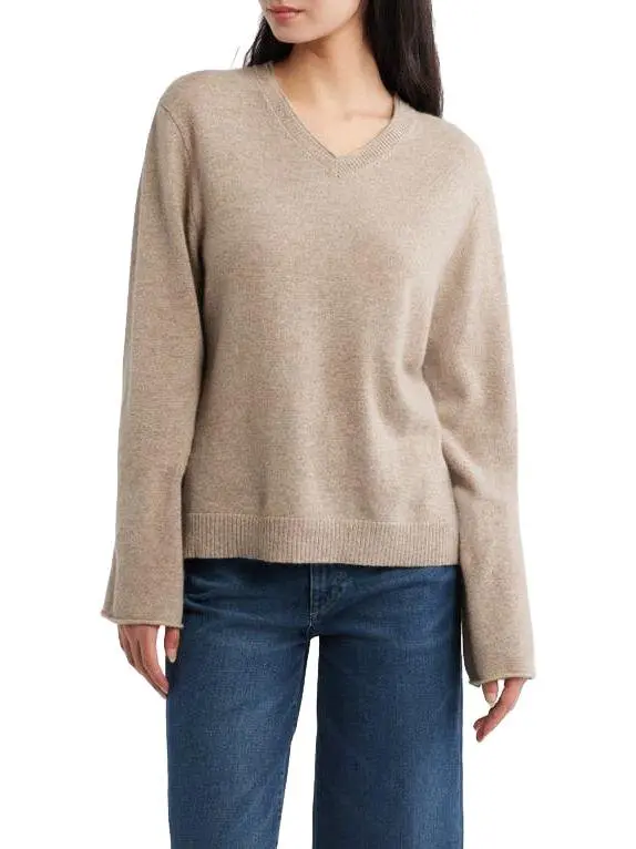DL1961 V-neck Long Sleeve Cashmere Sweater - Stone