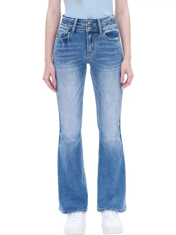 BAYEAS High Waist Flare Jeans - Medium Blue