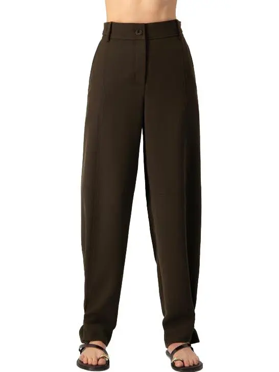 IVONNE Tapered Cuff High-waist Relaxed Fit Trousers - Brown