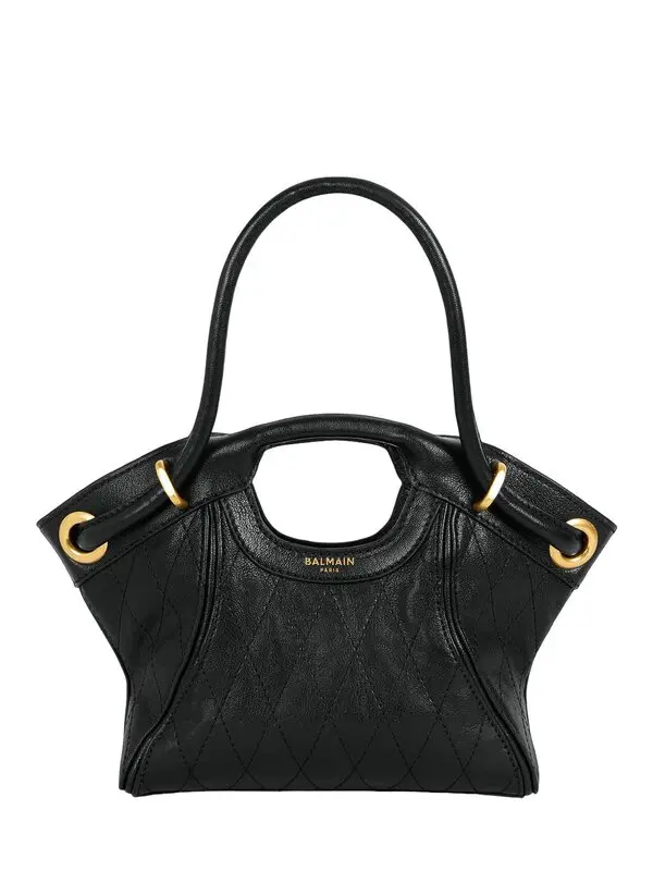Balmain Small Quilted Lambskin Leather Tote - Black