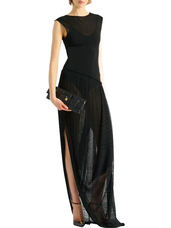 Balmain Long Draped Viscose Dress - Black