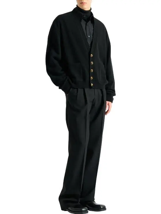 Balmain Eco-cashmere Cardigan With Lion Medallion Buttons - Black