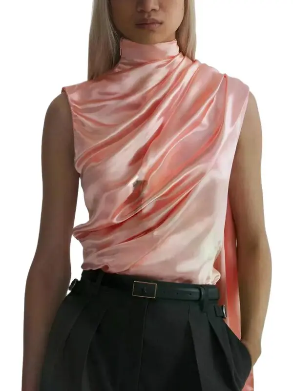 MUGLER Scarf Satin Sleeveless Top - Pink