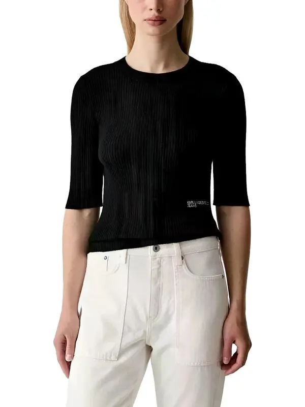 Karl Lagerfeld Ribbed Knit Crewneck Short-sleeve Top - Black