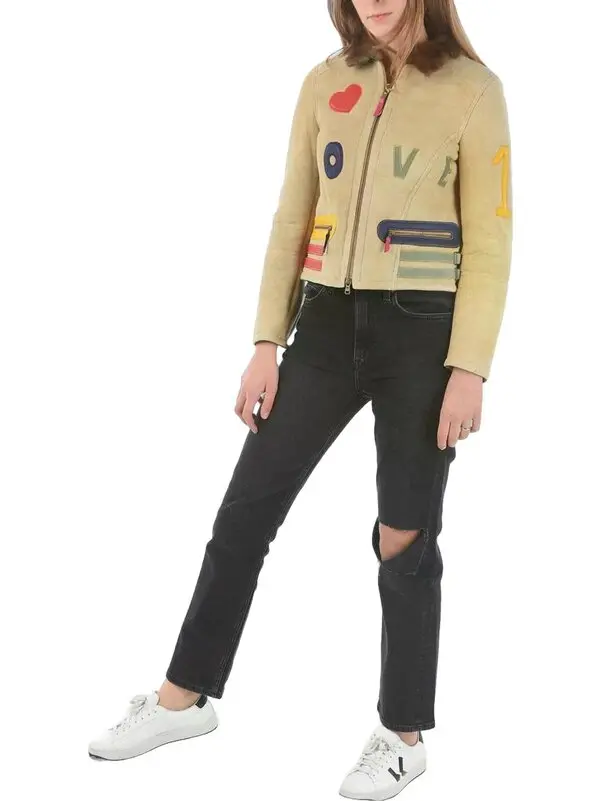 History Repeats Embroidered Shearling Zip-up Jacket - Neutrals