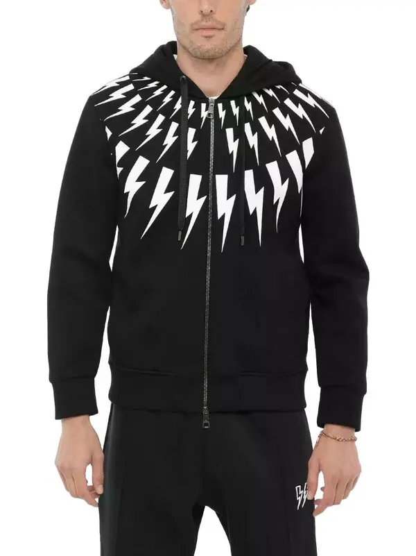 Neil Barrett Fairisle Thunderbolt Zip-up Hoodie - Black
