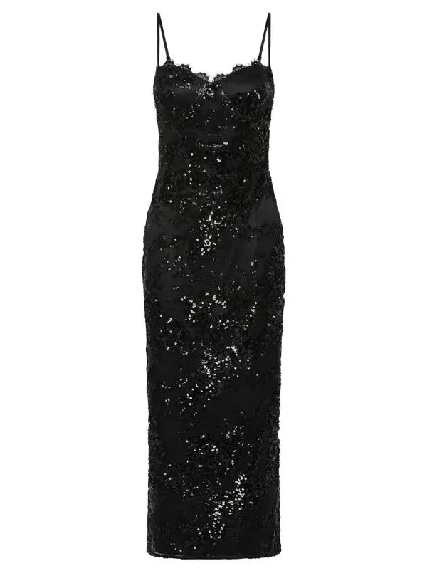 Rebecca Vallance Beau Sequin Embroidered Lace Midi Dress - Black
