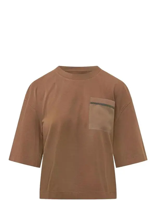 Brunello Cucinelli Embellished Pocket T-shirt - Brown