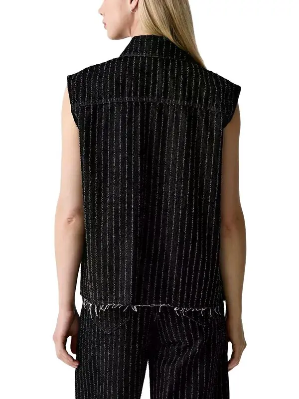 Karl Lagerfeld Pinstripe Denim Sleeveless Jacket - Black