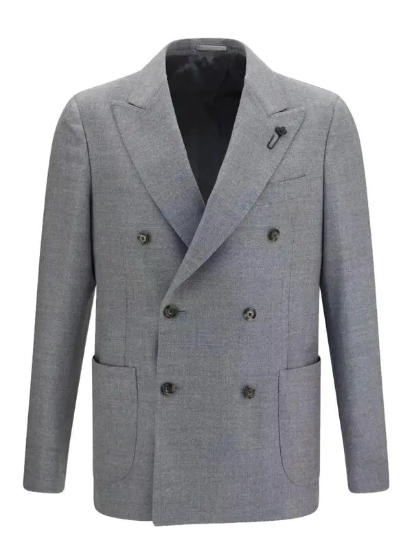 LARDINI Double-breasted Patch-pockets Blazer - Grey