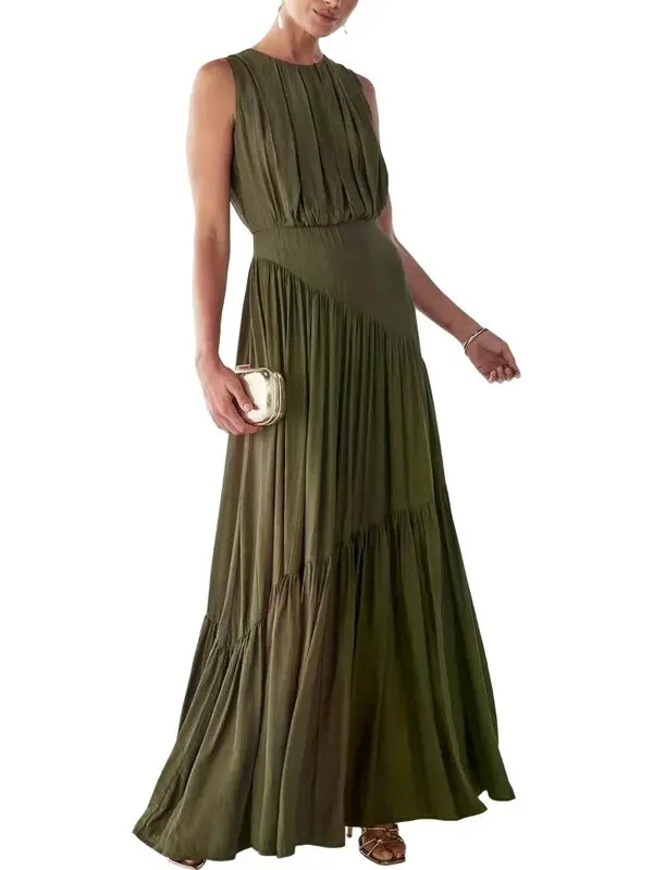 BWLDR Pleated Tiered Maxi Dress - Green