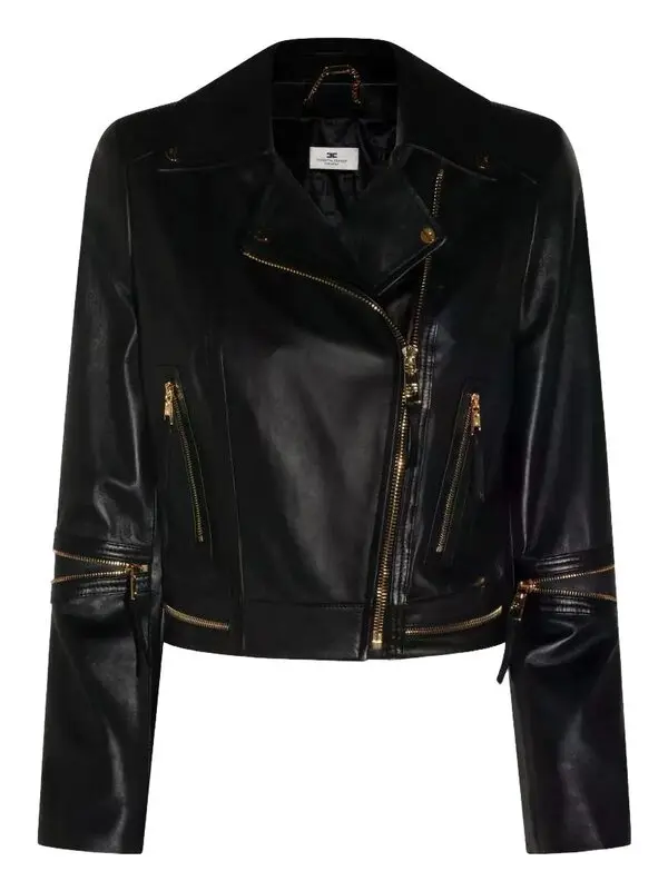 Elisabetta Franchi Leather Moto Jacket With Zip Details - Black