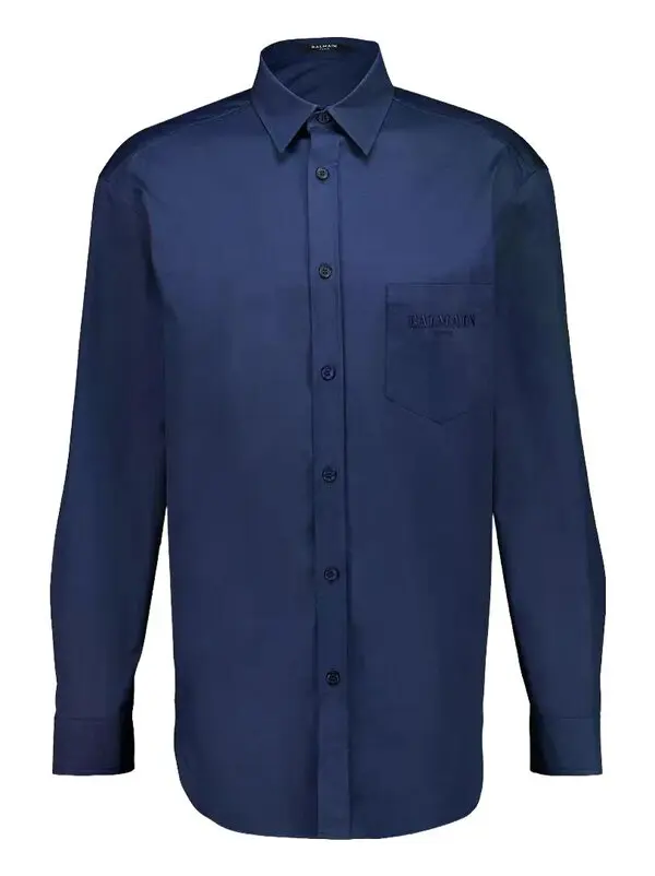 Balmain Logo-embroidered Chest-pocket Shirt - Blue