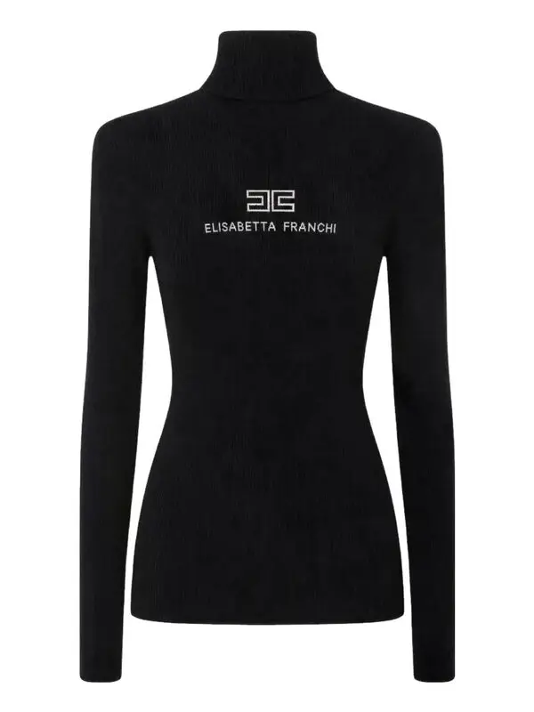 Elisabetta Franchi Logo Embroidered Ribbed-knit Roll Neck Sweater - Black