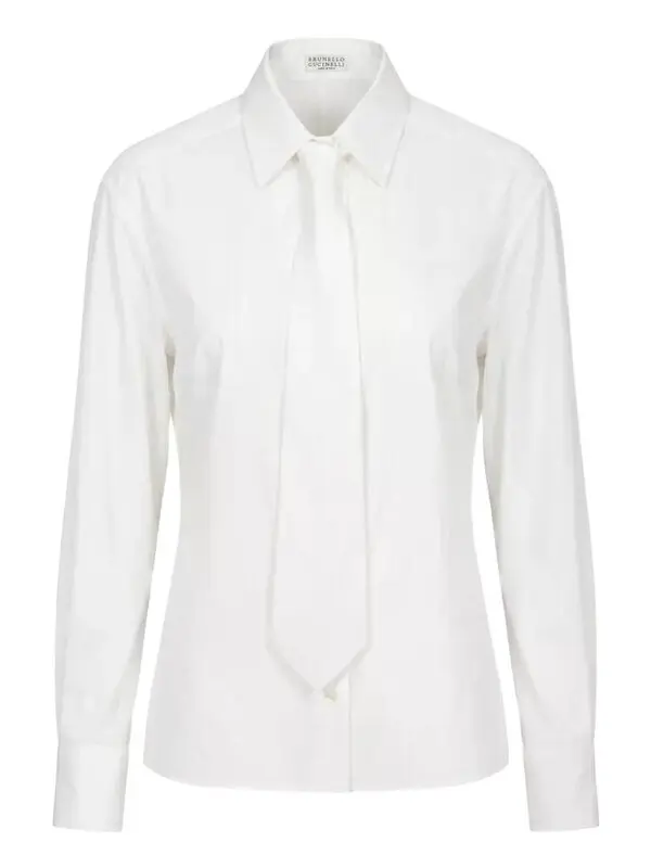 Brunello Cucinelli Tie-detail Long-sleeve Shirt - White