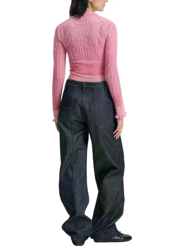 Cecilie Bahnsen Ruffle-cuff Sheer Knit Top - Pink