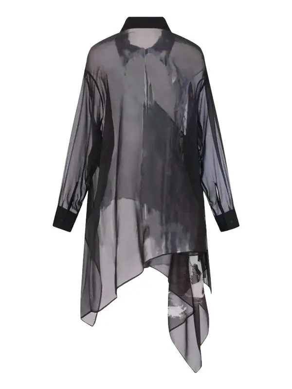 Yohji Yamamoto Asymmetrical Graphic Print Sheer Shirt - Black