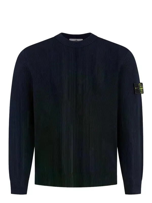Stone Island Compass Patch Ribbed-knit Sweater - Blue