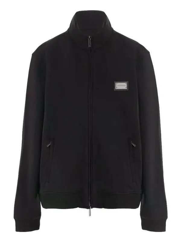 Emporio Armani Logo Plaque Zip-up Sweater - Black