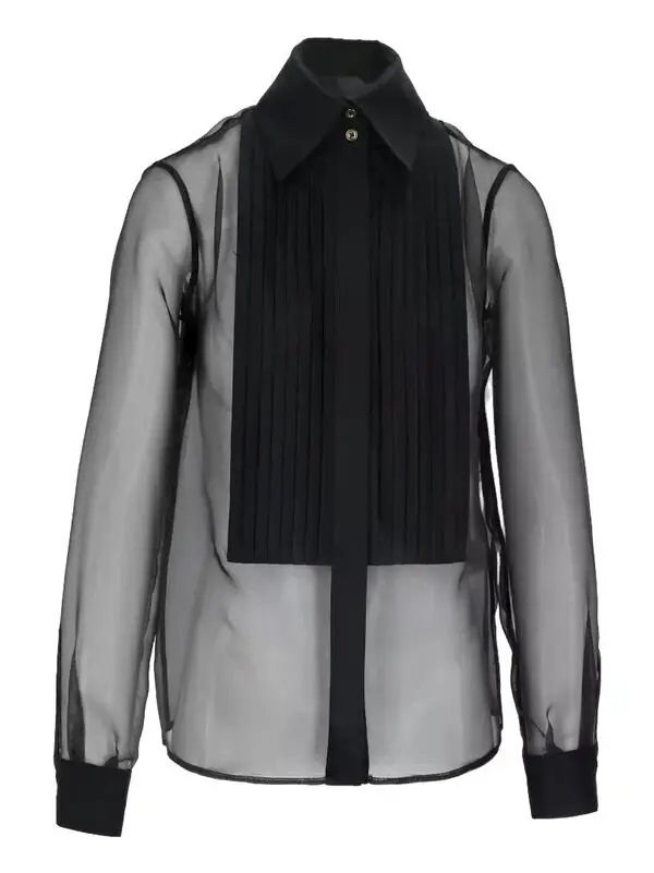 Elisabetta Franchi Sheer Pleated Bib Shirt - Black