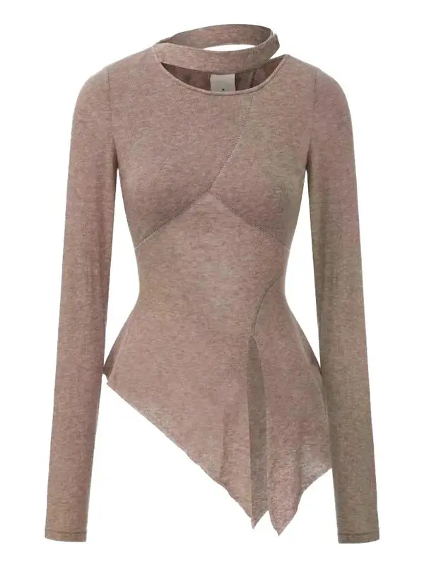 ELYWOOD Asymmetric Stitch-paneled Long-sleeved T-shirt - Neutrals