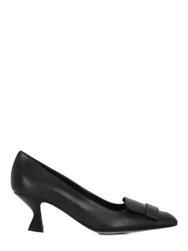 SERGIO ROSSI Leather Plaque Detail Heeled Pumps - Black