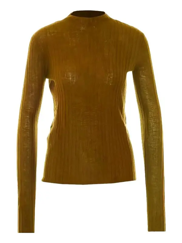 Pinko Ribbed Knit Long-sleeve Sweater With Mock Neck - Yellow