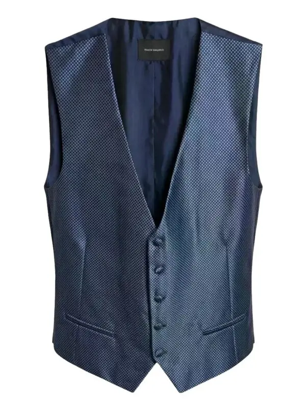 RAMON SANJURJO Geometric Pattern V-neck Waistcoat - Blue