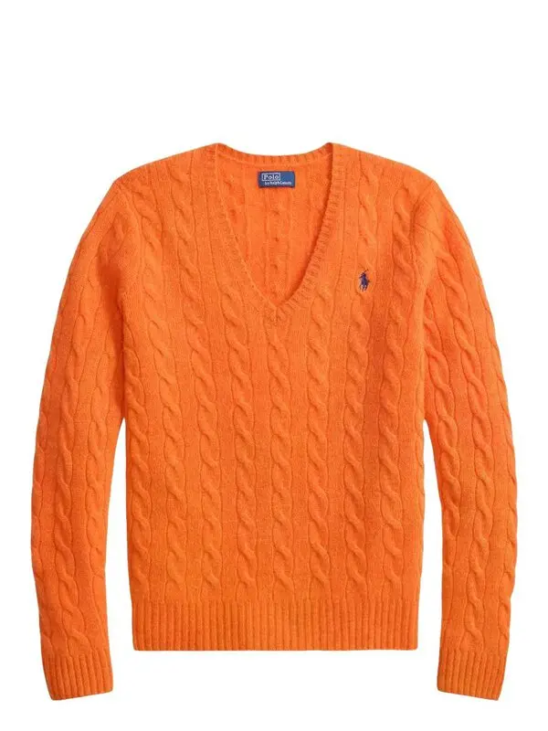 Polo Ralph Lauren Cable-knit Wool-cashmere V-neck Sweater - Orange