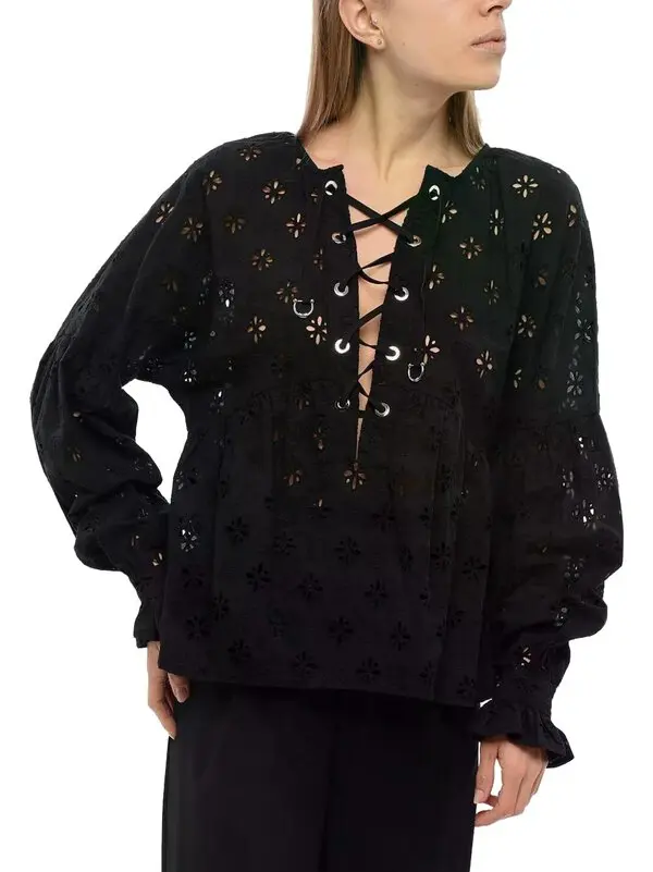 John Richmond Broderie Anglaise Lace-up Blouse - Black