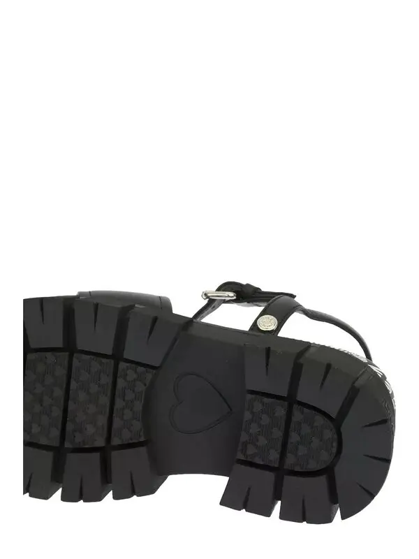 Moschino Print Leather Sandals With Buckle-fastening Ankle Strap - Black