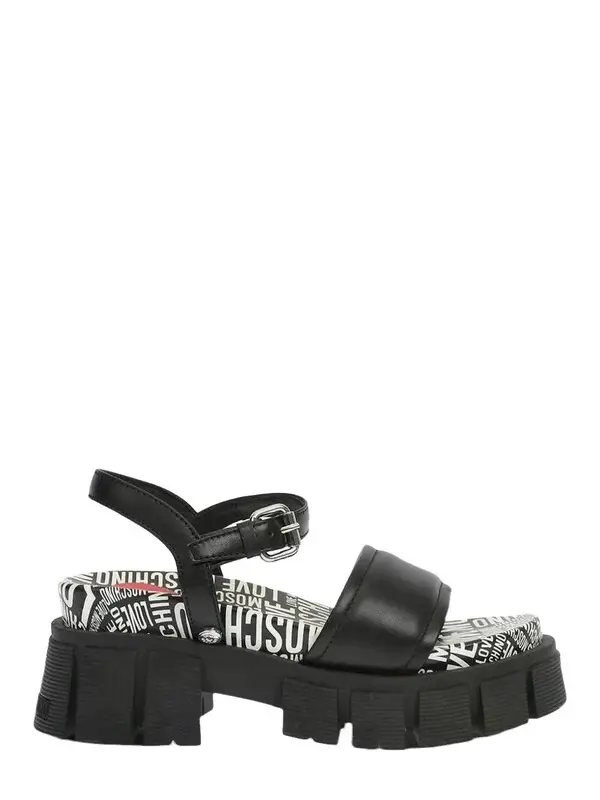 Moschino Print Leather Sandals With Buckle-fastening Ankle Strap - Black