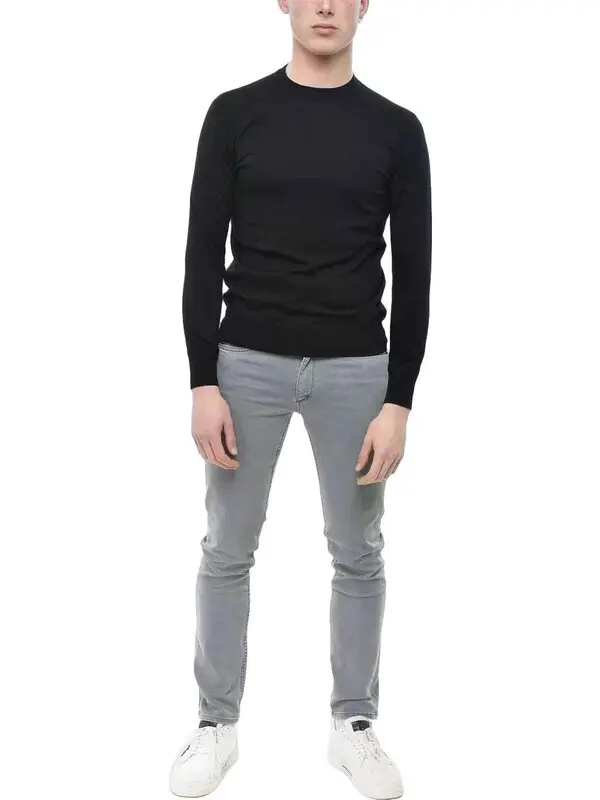 PAOLO PECORA Crew Neck Fine Knit Sweater - Black