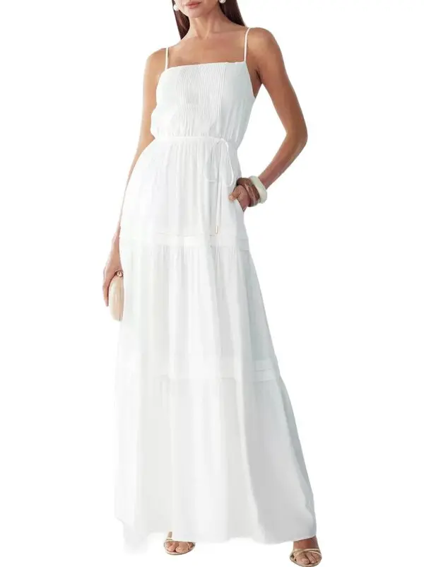 ST MRLO Pleated Tiered Maxi Dress - White