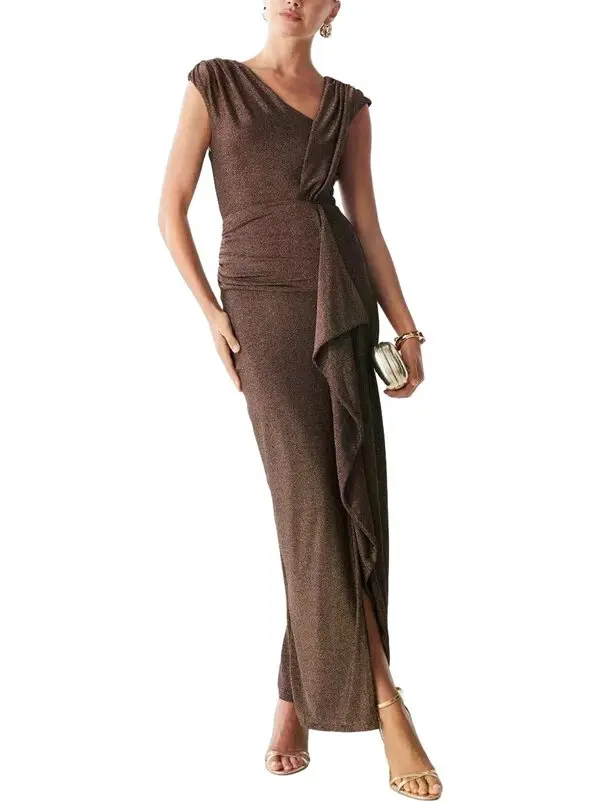BWLDR Ruffled Embellishment Maxi Dress - Brown