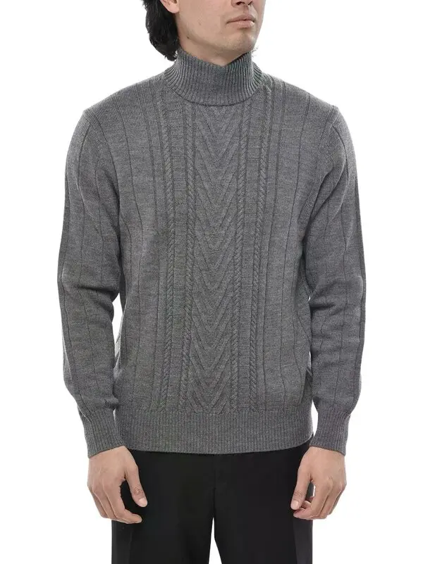 PAOLO PECORA Cable Knit Mock Neck Sweater - Grey