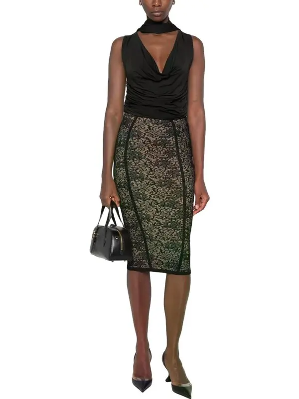 Elisabetta Franchi Lace Pattern Midi Skirt - Black