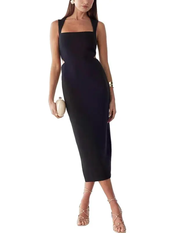BWLDR Riri Square-neck Midi Dress - Black