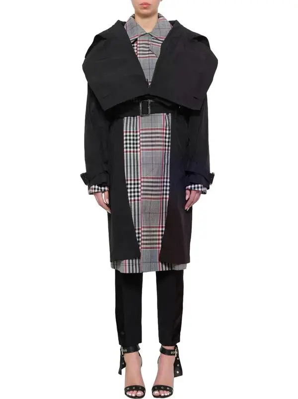 JUUN.J Belted Oversized Collar Coat - Black