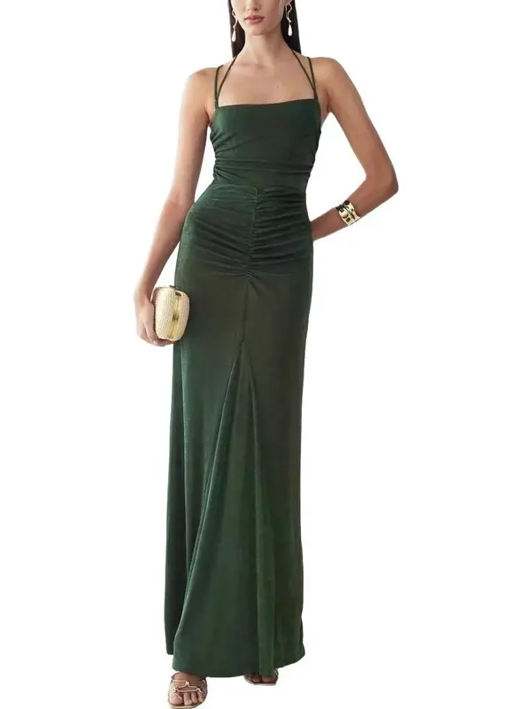 BWLDR Ruched Detail Halterneck Maxi Dress - Green